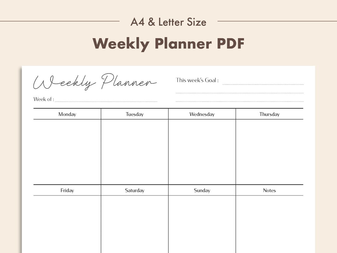 Printable Weekly Planner Template PDF Weekly Goal Instant - Etsy