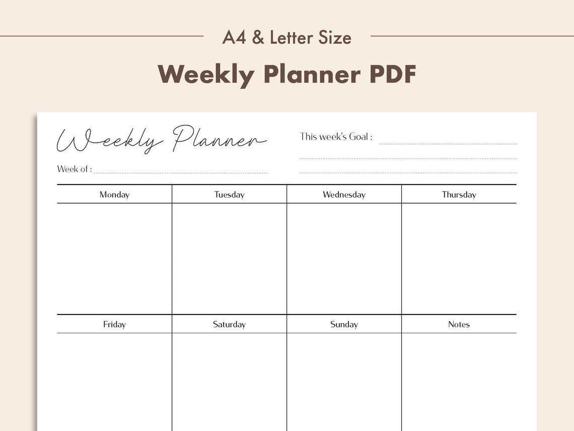 Printable Weekly Planner Template PDF Weekly Goal Instant - Etsy