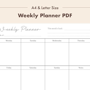 Printable Weekly Planner Template PDF Weekly Goal Instant - Etsy