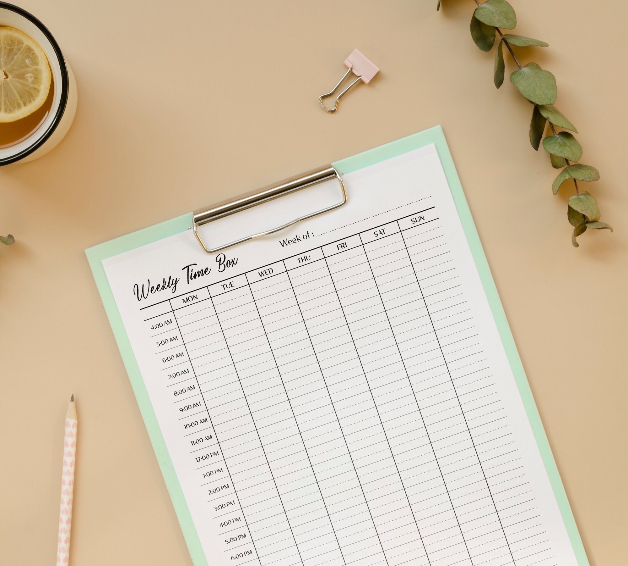Weekly Hourly Time Box 24 Hours, Time Blocking Planner Printable PDF ...