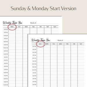 Weekly Hourly Time Box 24 Hours, Time Blocking Planner Printable PDF ...