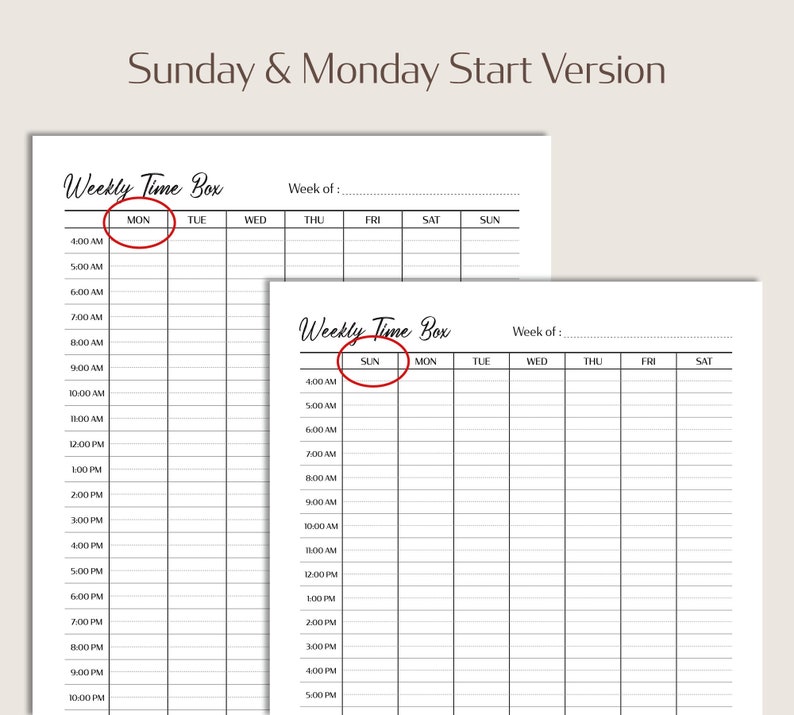 Weekly Hourly Time Box 24 Hours, Time Blocking Planner Printable PDF ...