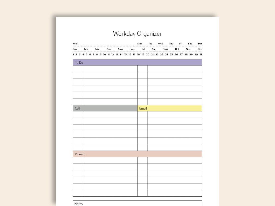 Printable Work Day Organizer Planner PDF - Etsy
