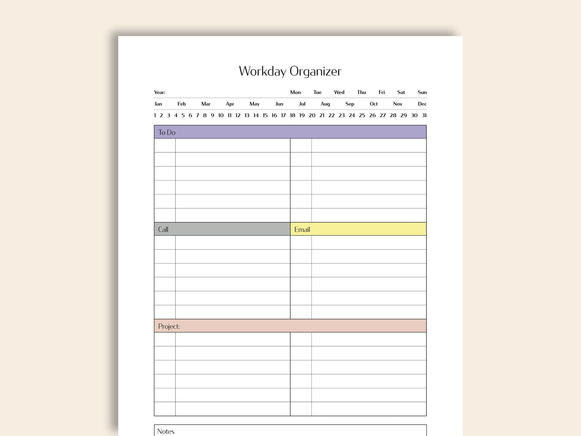 Printable Work Day Organizer Planner PDF - Etsy