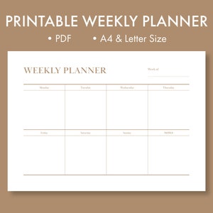 Printable Weekly Planner PDF with notes A4 and US Letter Size | Etsy
