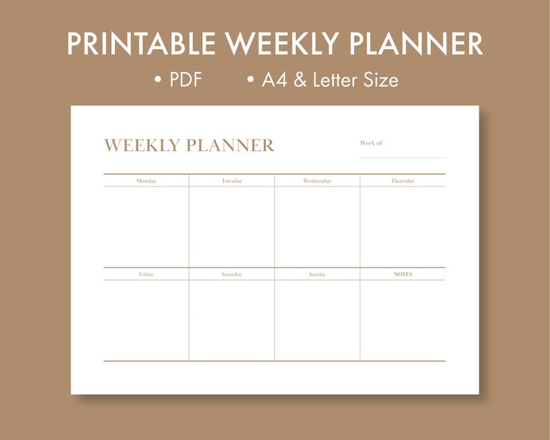 Printable Weekly Planner PDF with notes A4 and US Letter Size | Etsy