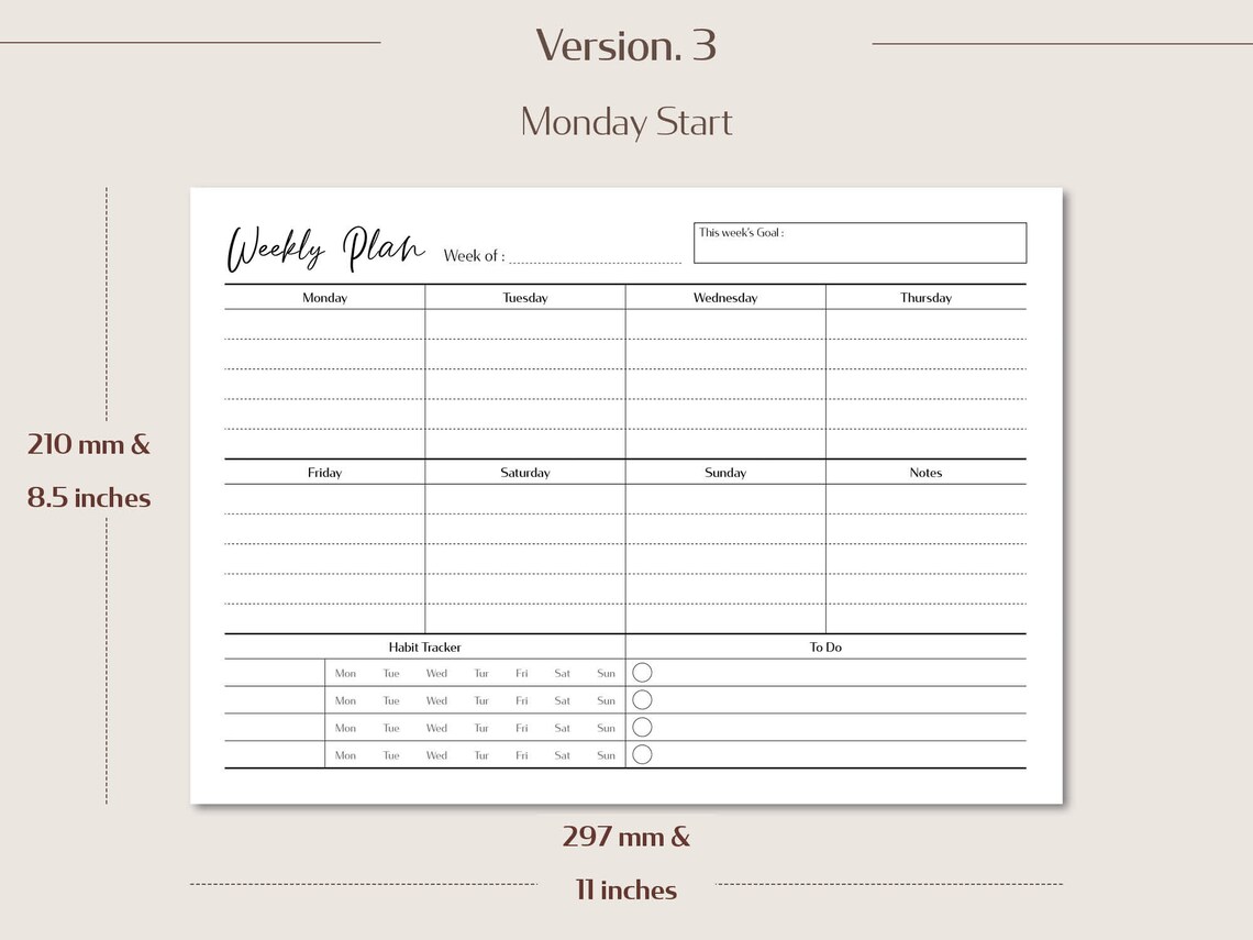 Weekly Planner Printable, Weekly Schedule Landscape PDF With Habit ...