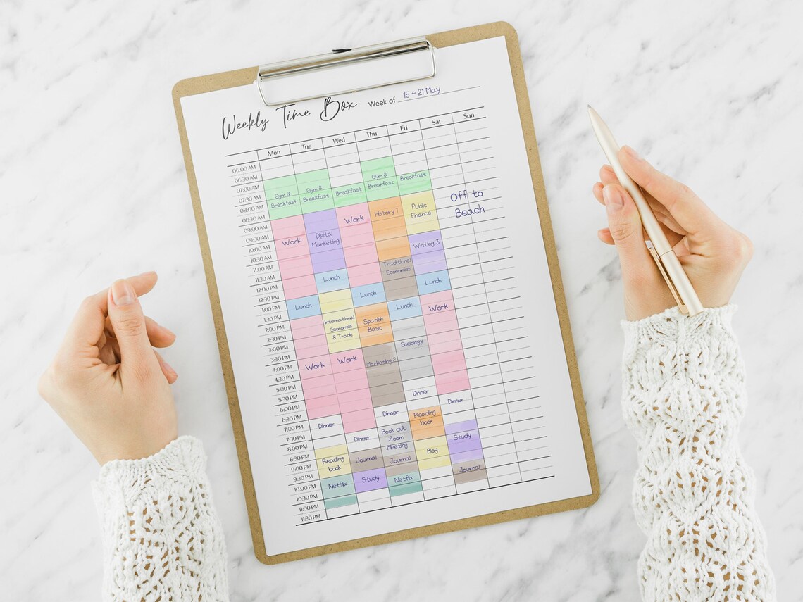 Hourly Weekly Time Blocking Box, Printable Planner PDF, School Planner ...