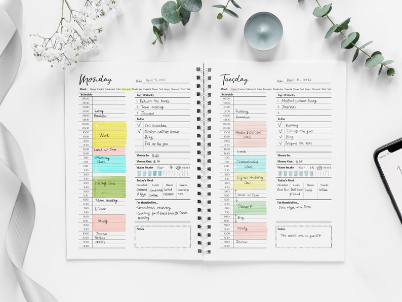 7 Days Daily Planner Printable PDF, Weekly Planner, Half Hourly Time ...