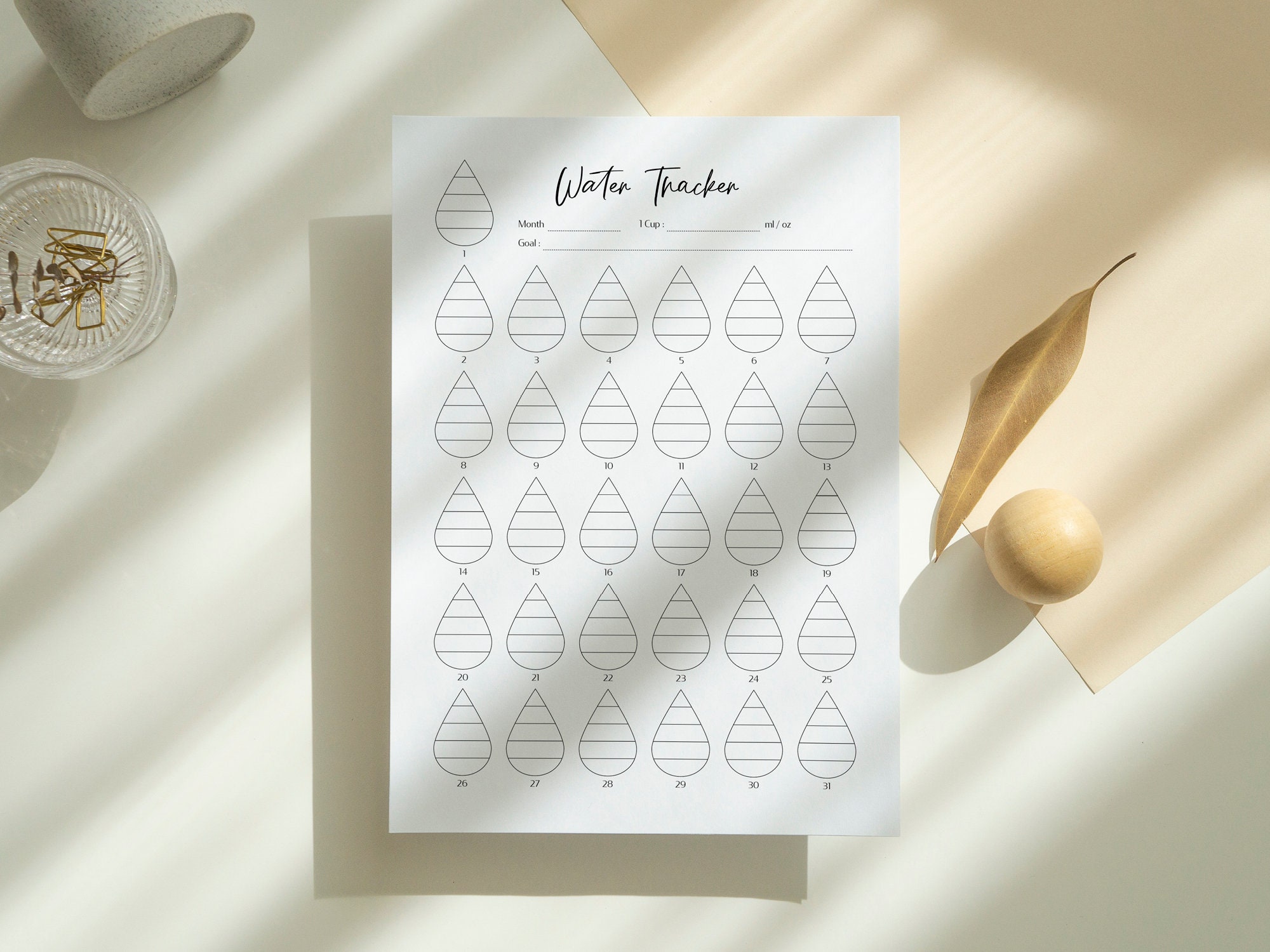 Water Tracker Template PDF, Printable Planner, Water Intake Health ...