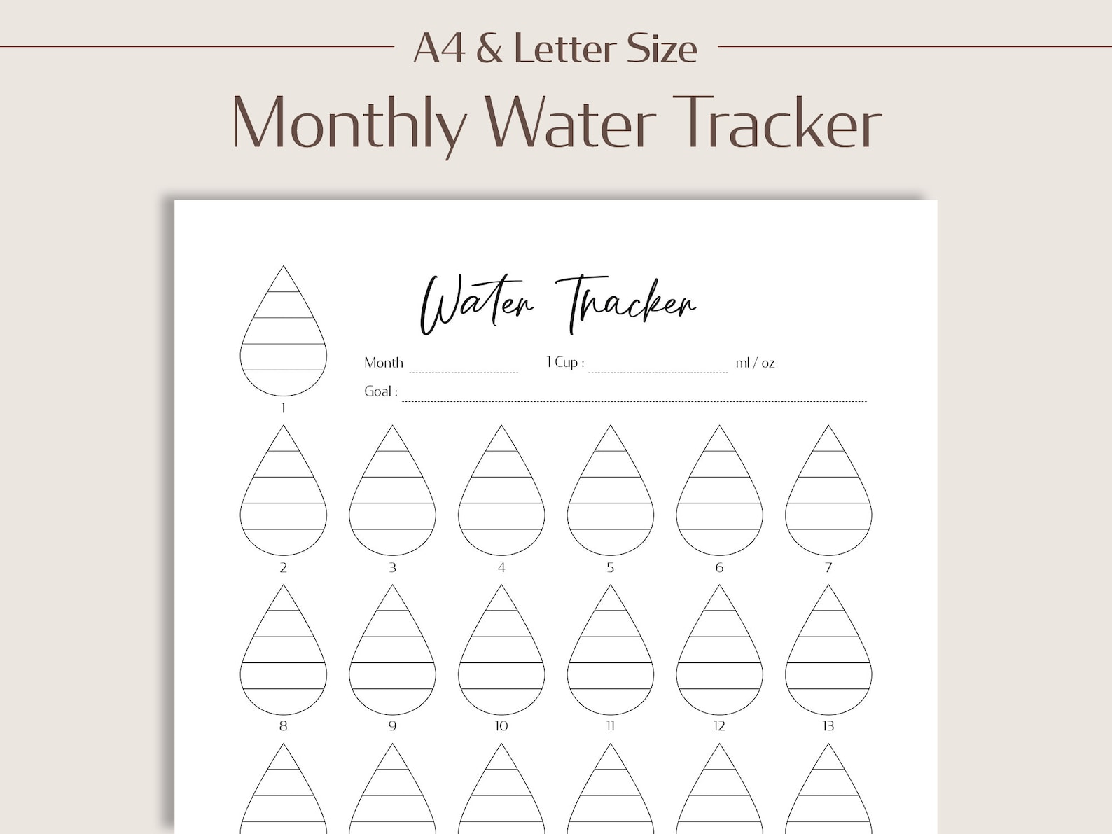 Water Tracker Template PDF, Printable Planner, Water Intake Health ...