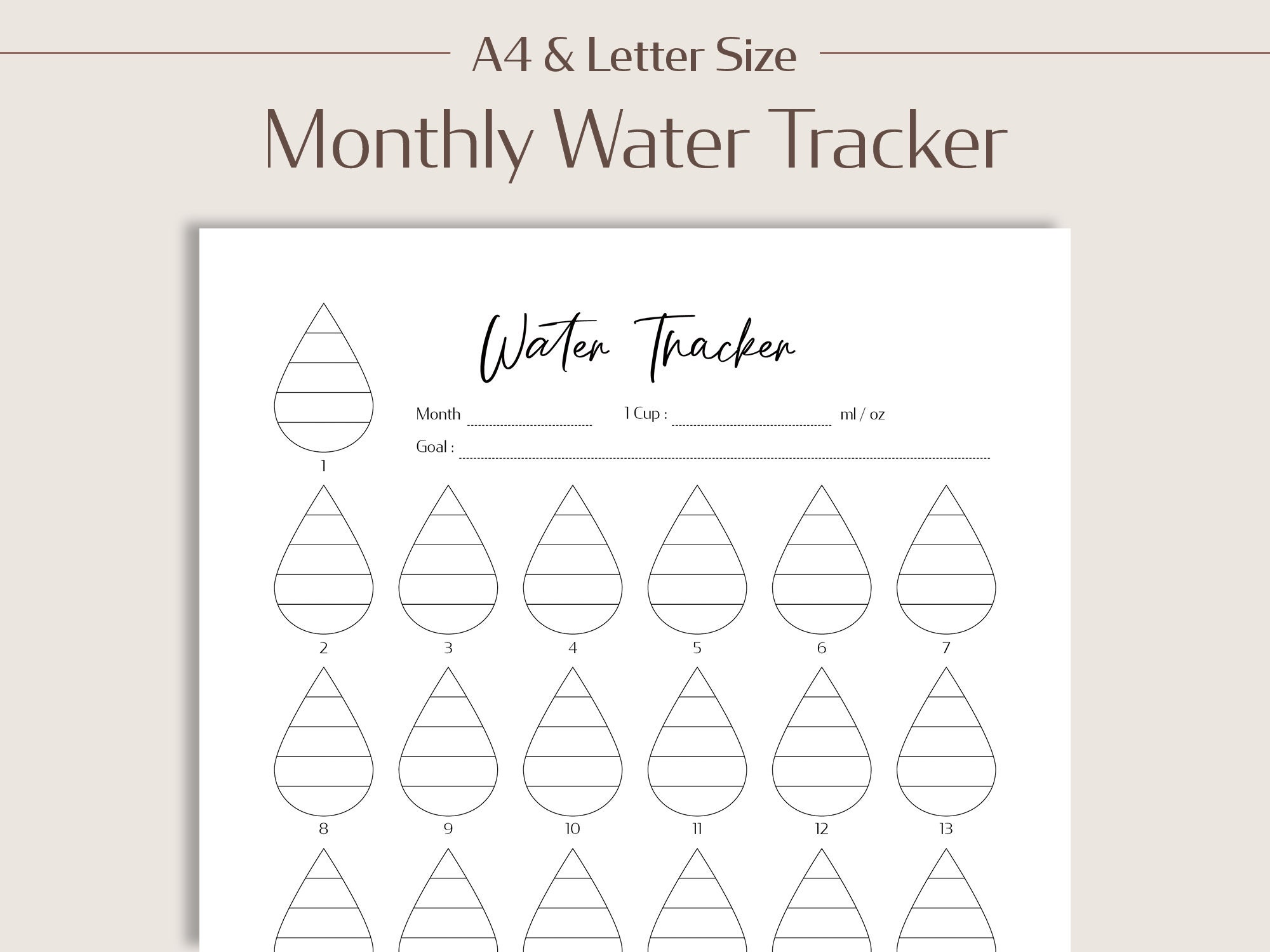 Water Tracker Template PDF, Printable Planner, Water Intake Health ...