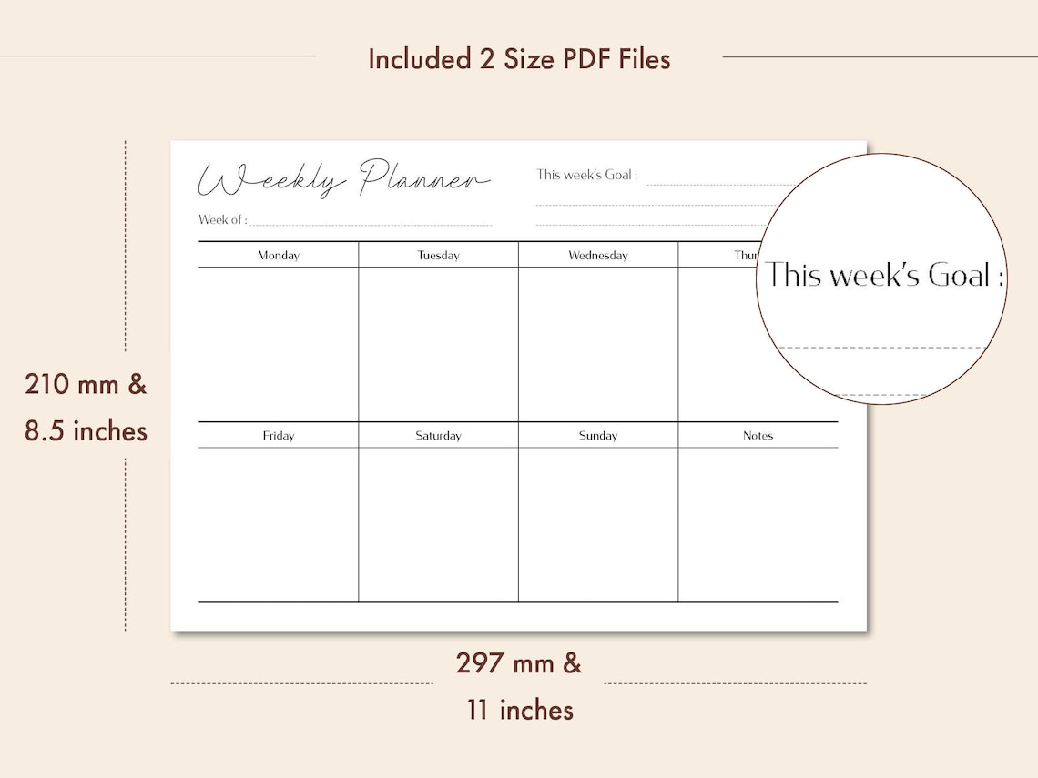 Printable Weekly Planner Template PDF Weekly Goal Instant - Etsy