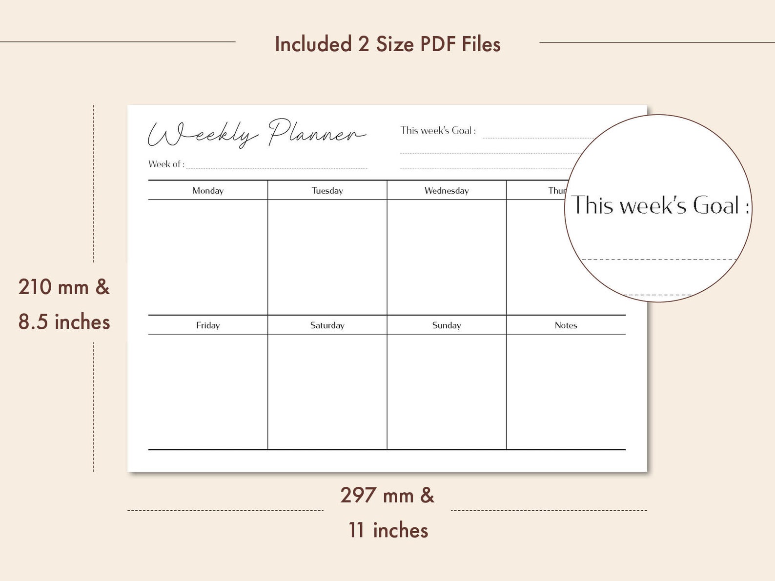 Printable Weekly Planner Template PDF Weekly Goal Instant - Etsy