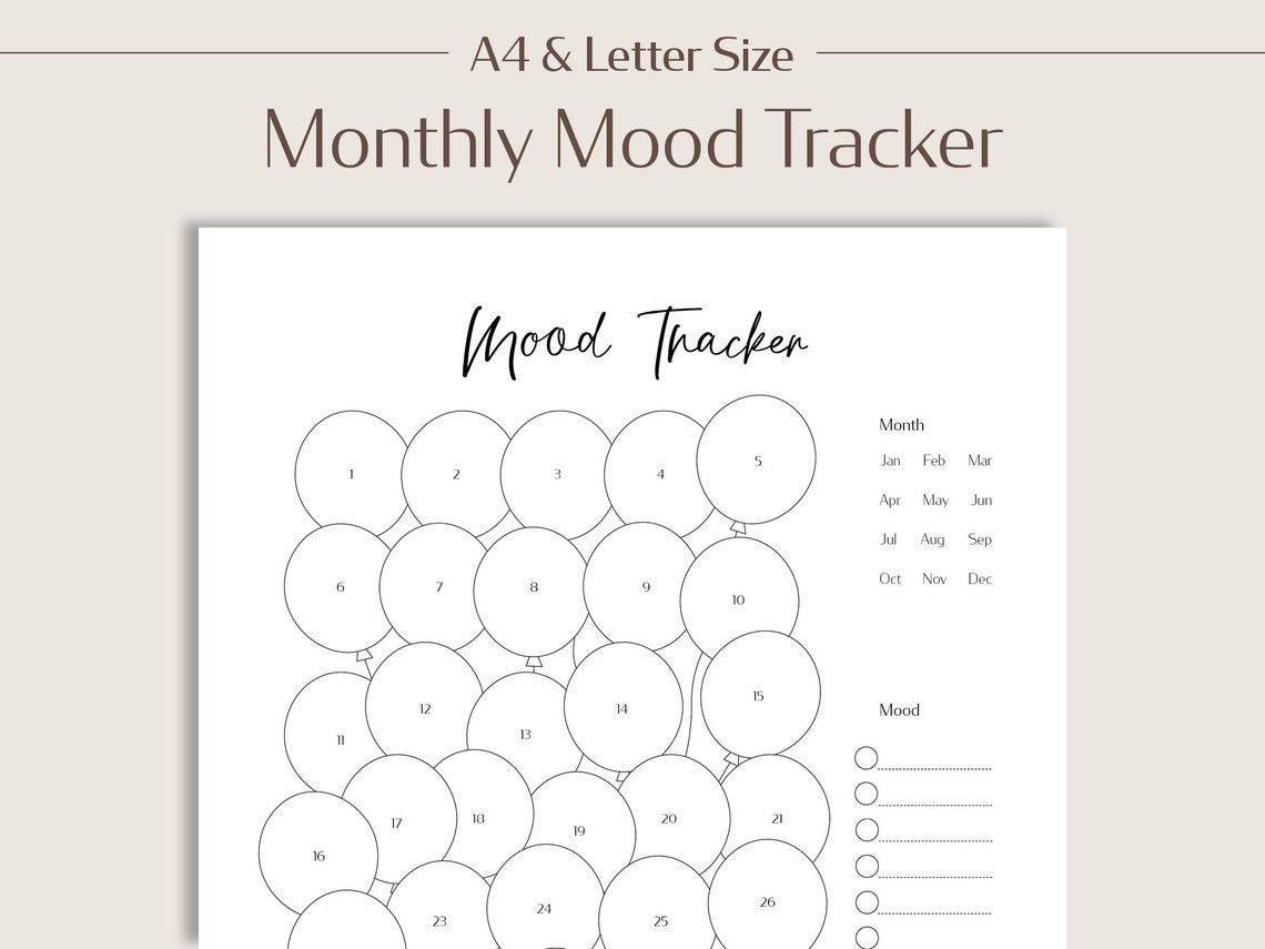 Mood Tracker Template, Cute Mood Tracker PDF, Mental Health Planner ...