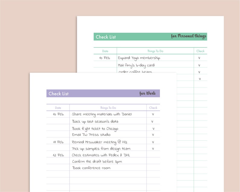 Printable Check Lists PDF Set of 5 Different Colors A4 and Letter Size ...