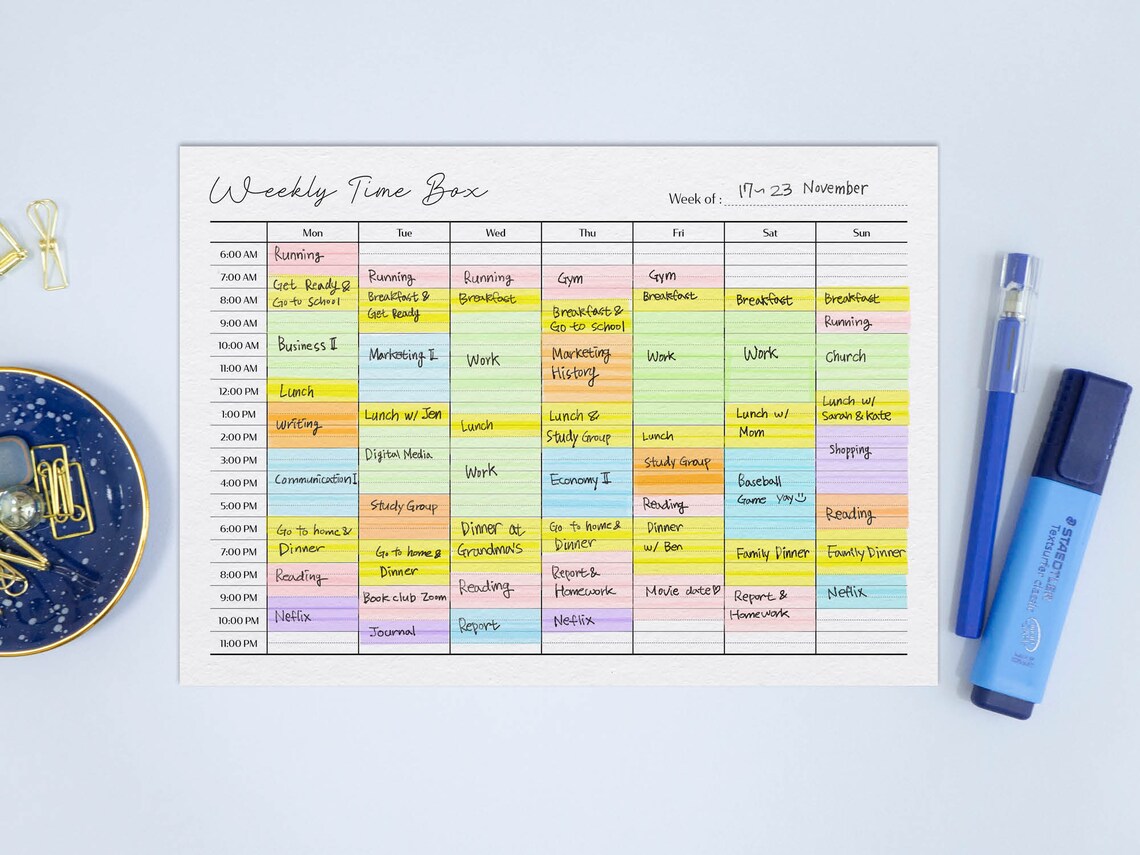 Printable Half Hour Time Blocking Planner Hourly Weekly - Etsy