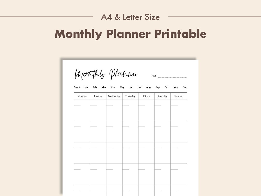 Monthly Planner Printable PDF Undated Calendar Template - Etsy