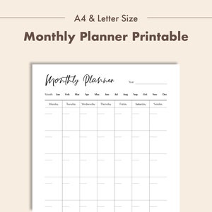 Monthly Planner Printable PDF Undated Calendar Template - Etsy