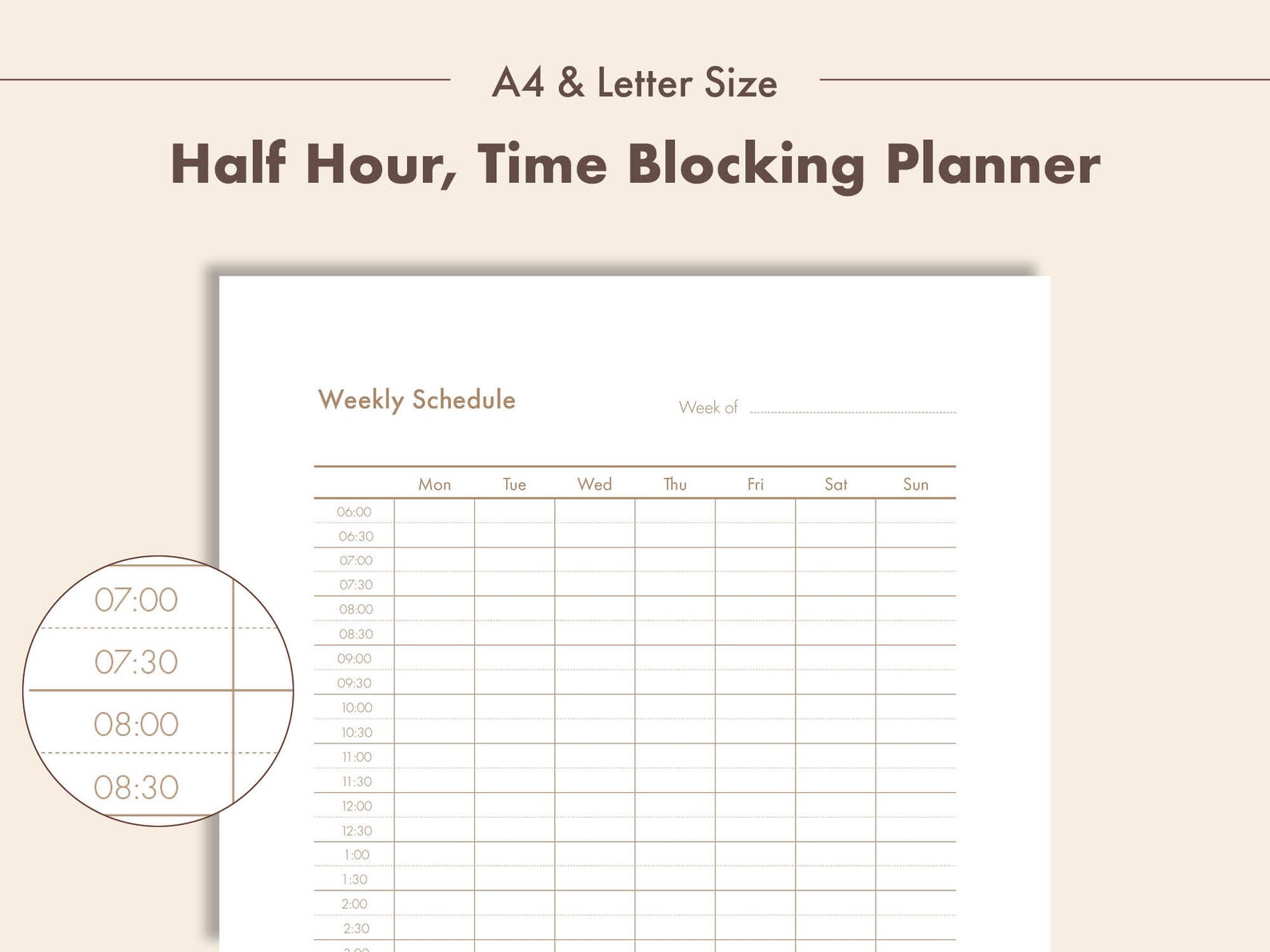 Half Hourly Schedule Planner Template PDF for a Week. Time Blocking ...