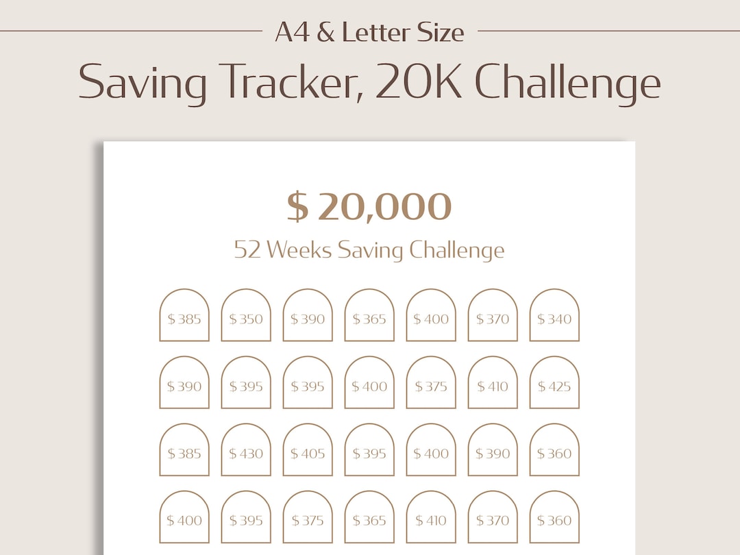 20K Saving Challenge Planner, Saving Tracker, Printable Digital ...