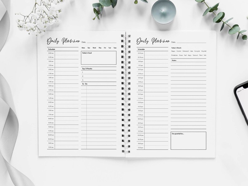 24 Hour Daily Planner Printable PDF, Half Hour Time Block, Instant ...