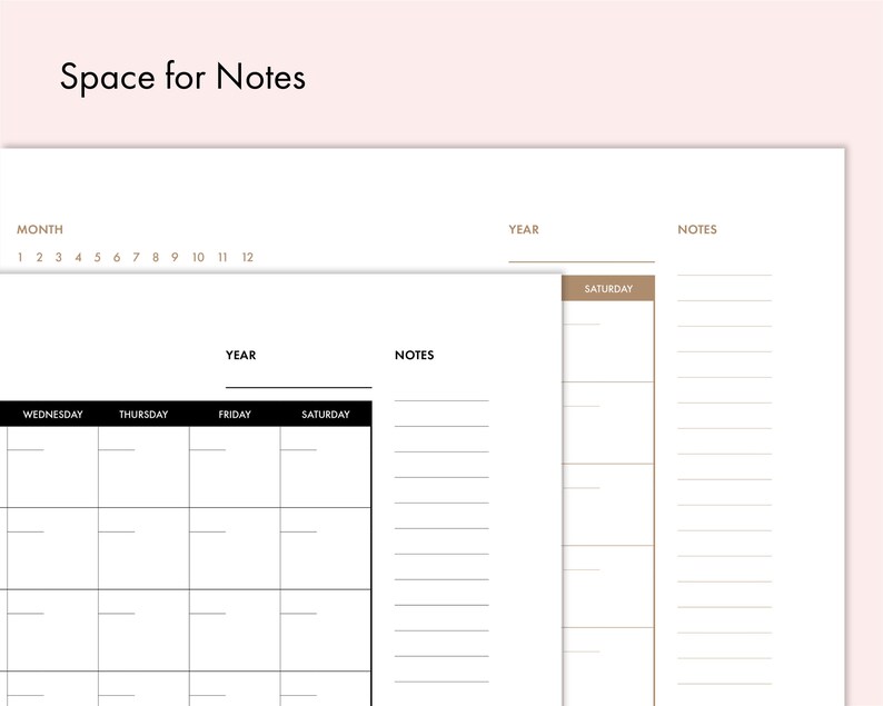 Undated Calendar Monthly Planner With Notes 2 Colors Sets A4 - Etsy