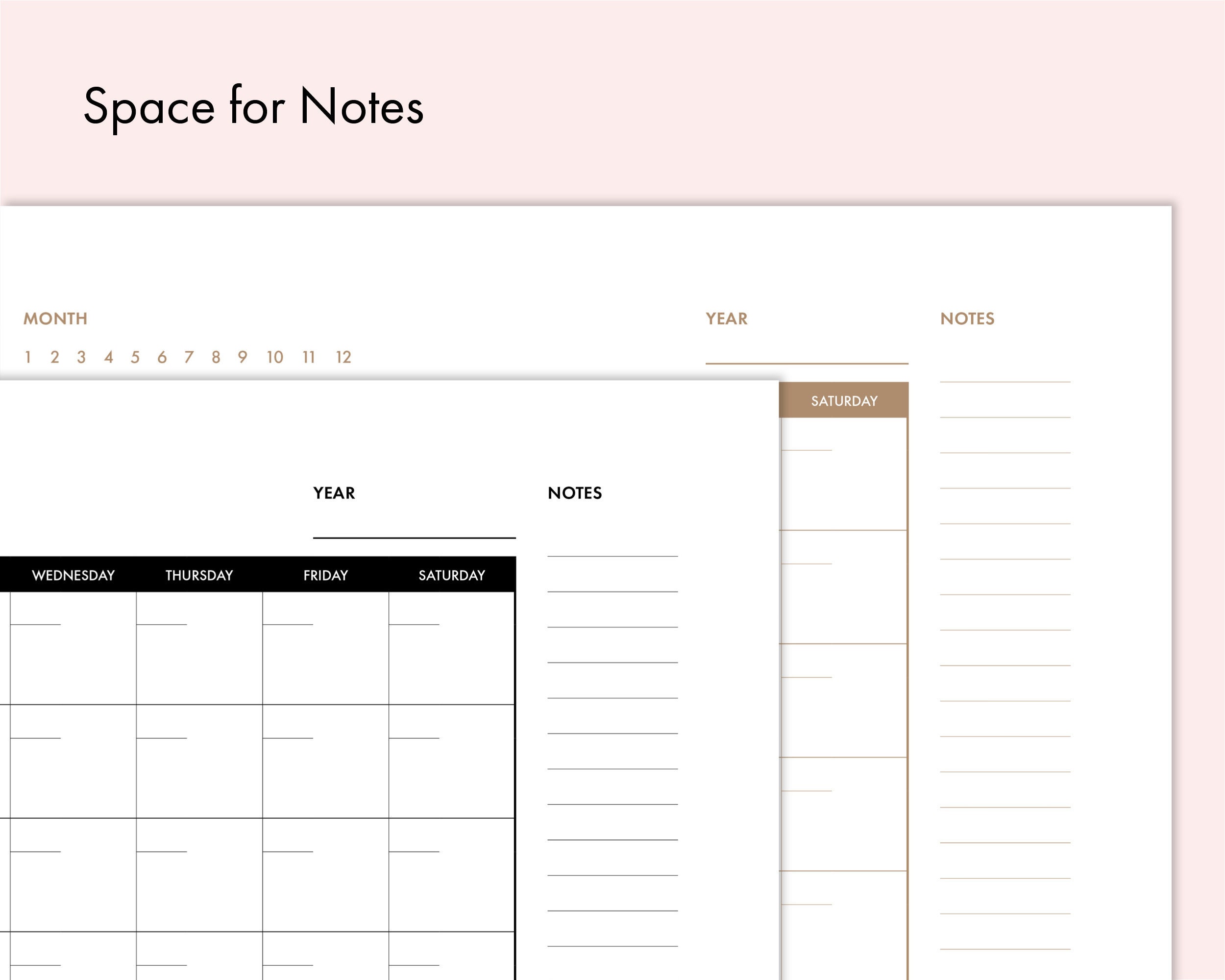 Undated Calendar Monthly Planner With Notes, 2 Colors Sets, A4 Size - Etsy