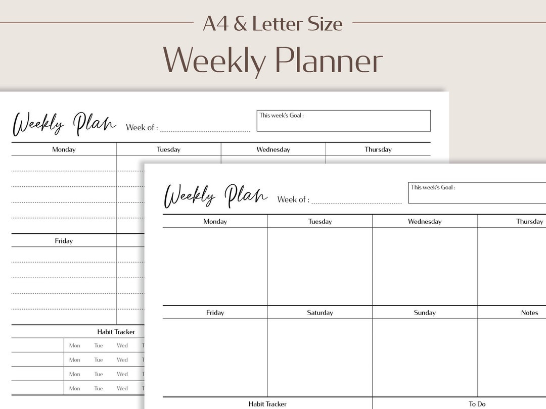 Weekly Planner Printable, Weekly Schedule Landscape PDF With Habit ...