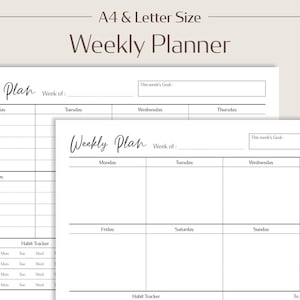 Weekly Planner Printable, Weekly Schedule Landscape PDF With Habit ...