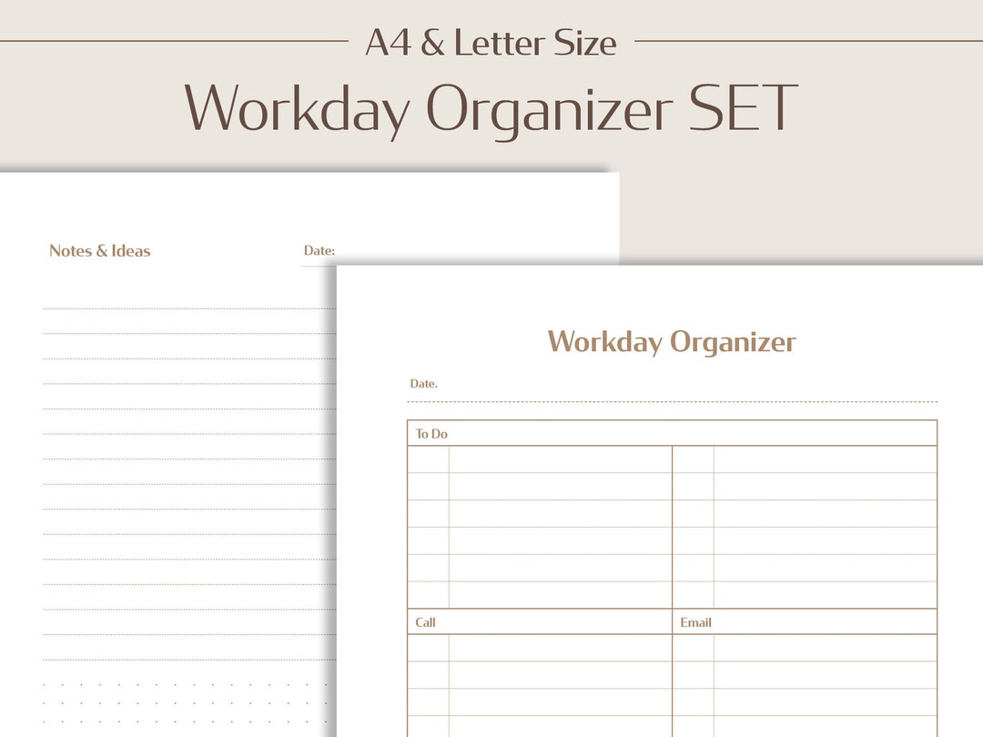 Printable Workday Organizer PDF Set, Daily Work Planner, Instant ...