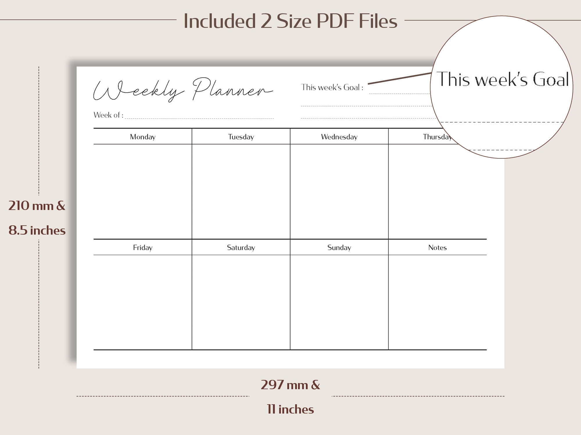Printable Weekly Planner Template PDF Weekly Goal Instant - Etsy