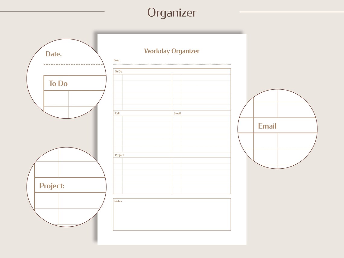 Printable Workday Organizer PDF Set, Daily Work Planner, Instant ...