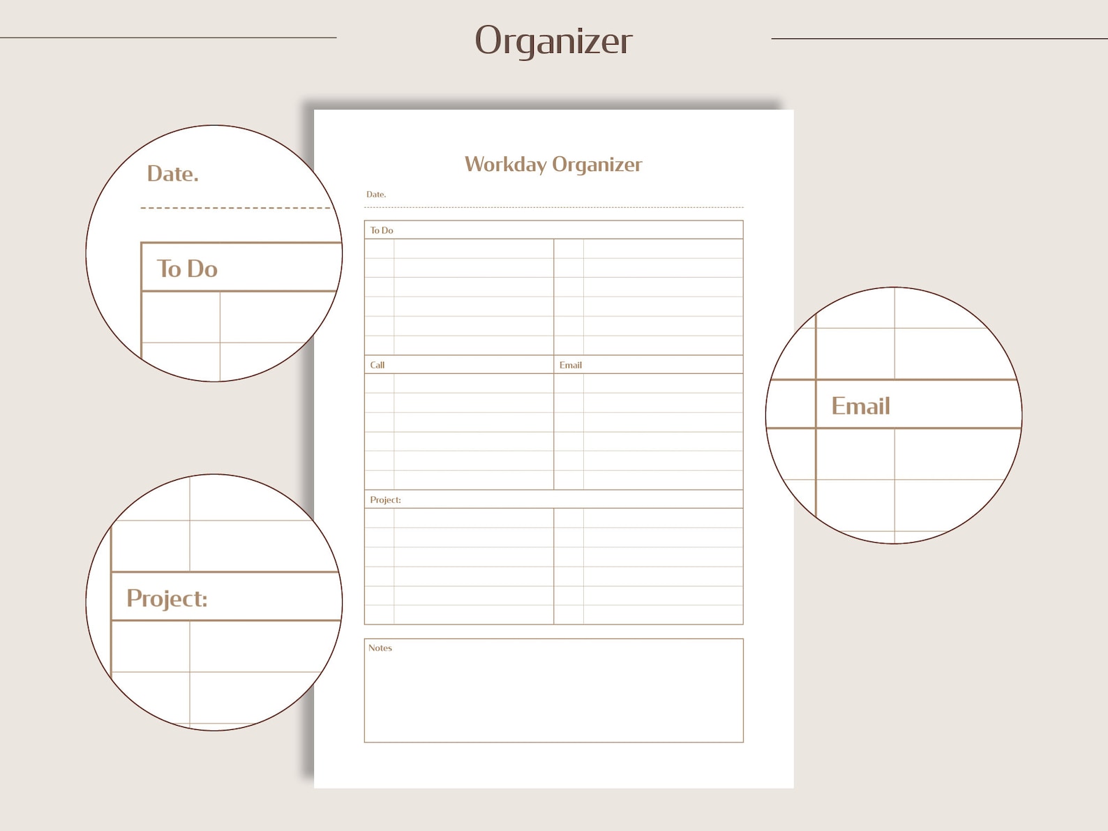 Printable Workday Organizer PDF Set, Daily Work Planner, Instant ...