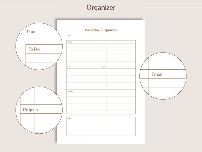 Printable Workday Organizer PDF Set, Daily Work Planner, Instant ...