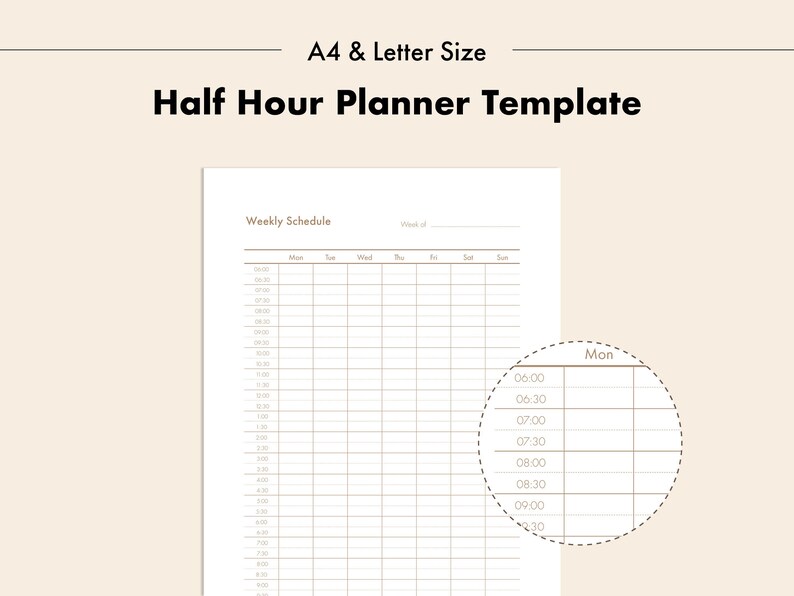 Half Hourly Schedule Planner Template PDF for a Week. Time | Etsy