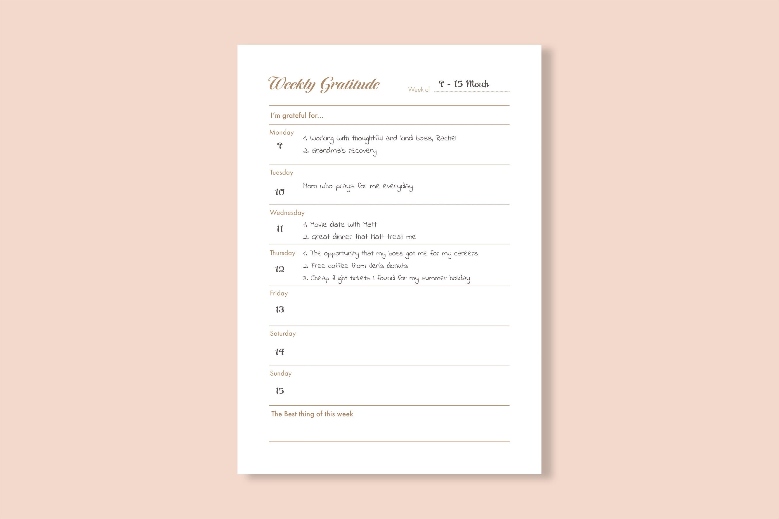 Gratitude Journal PDF Template Printable Weekly A4 & Letter Size - Etsy