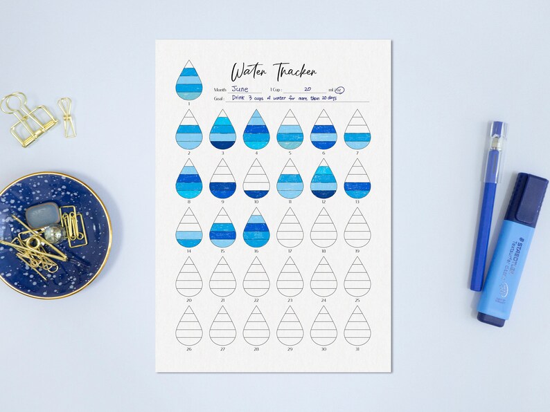 Water Tracker Template PDF, Printable Planner, Water Intake Health ...