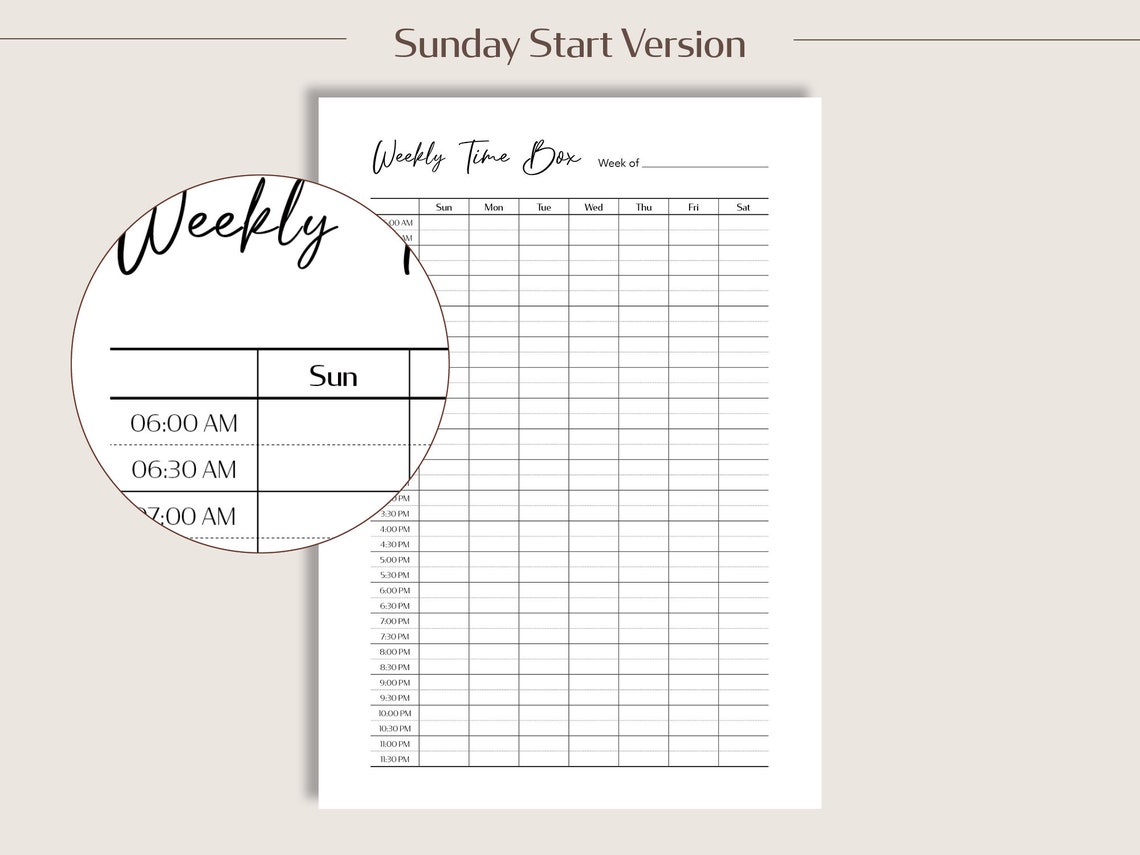 Hourly Weekly Time Blocking Box, Printable Planner PDF, School Planner ...
