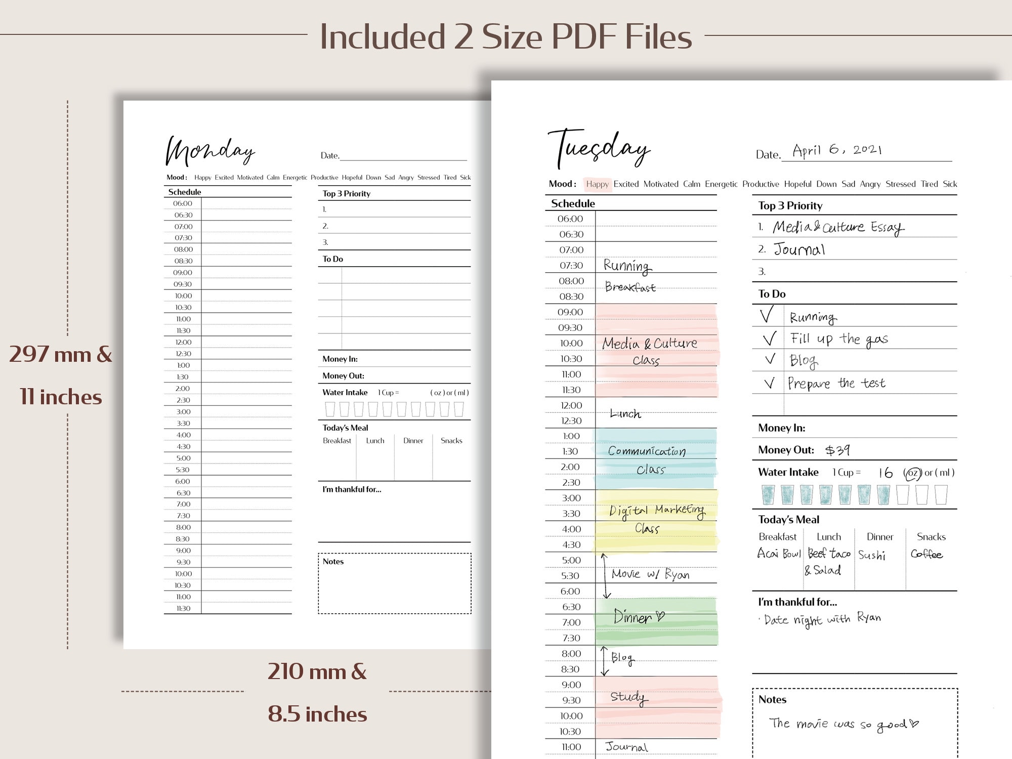 7 Days Daily Planner Printable PDF, Weekly Planner, Half Hourly Time ...