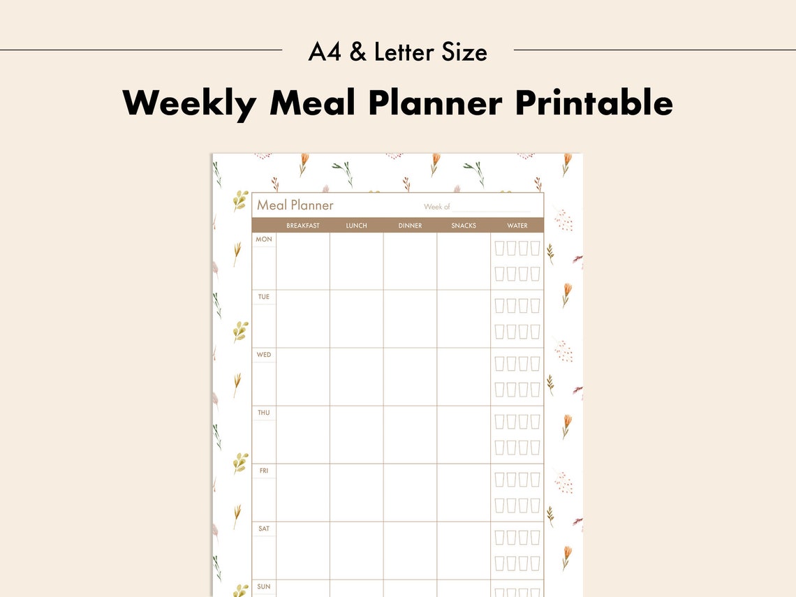 Meal Planner Printable PDF Floral Meal Tracker A4 Letter Size Health ...