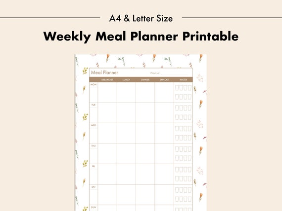 Meal Planner Printable PDF Floral Meal Tracker A4 Letter Size | Etsy