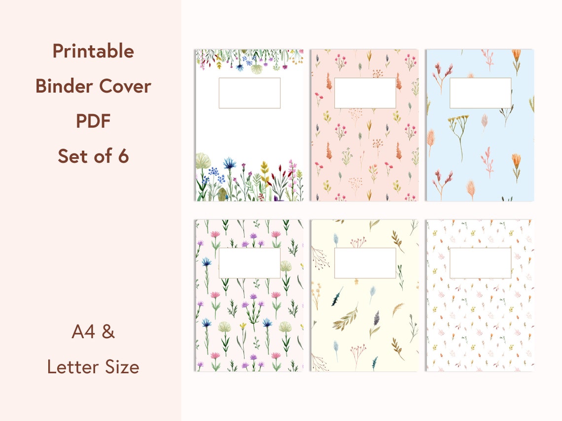 Binder Cover Printable PDF Set of 6 A4 Binder Covers Letter Size Binder ...