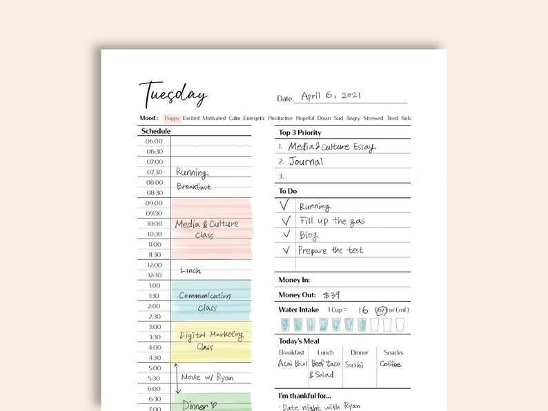7 Days Daily Planner Printable PDF Weekly Planner Half - Etsy