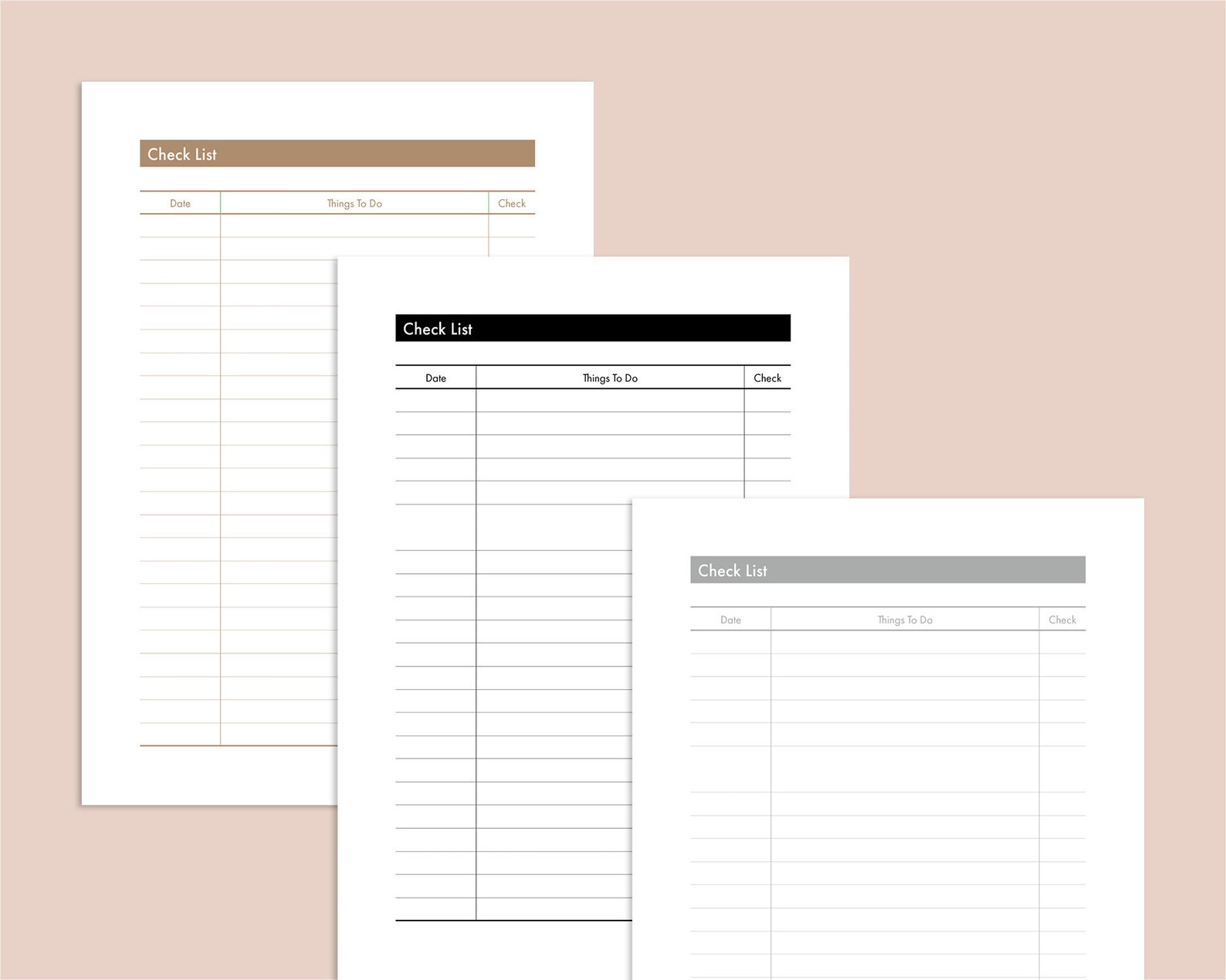 Printable Check Lists PDF Set of 5 Different Colors A4 and Letter Size ...