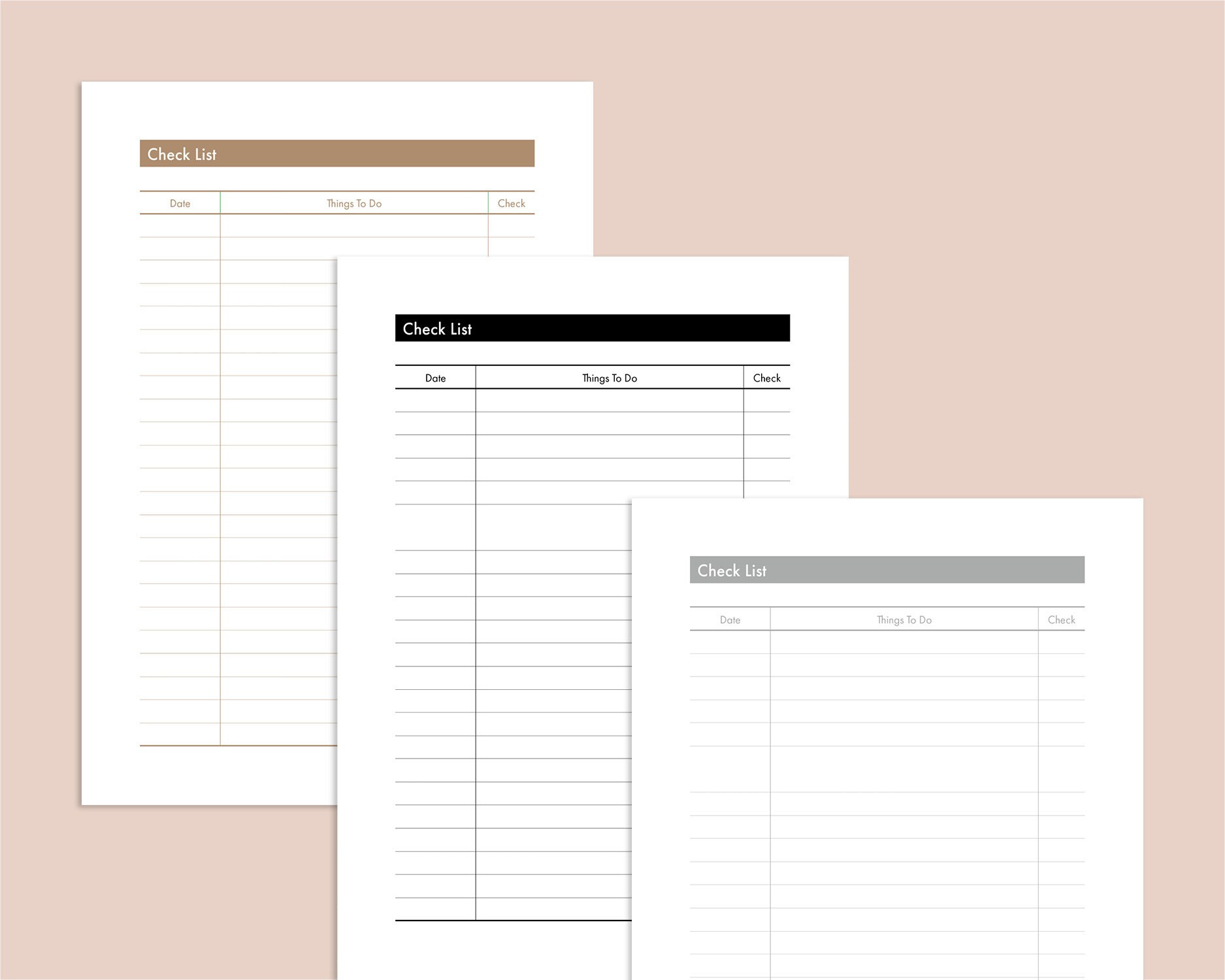 Printable Check Lists PDF Set of 5 Different Colors A4 and Letter Size ...