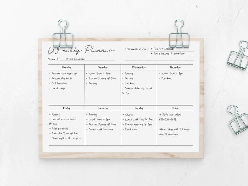Printable Weekly Planner Template PDF Weekly Goal Instant - Etsy