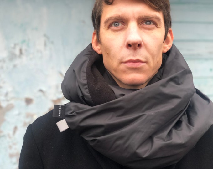 Black Infinity Scarf Waterproof Windproof Rain Scarf Hooded Infinity ...