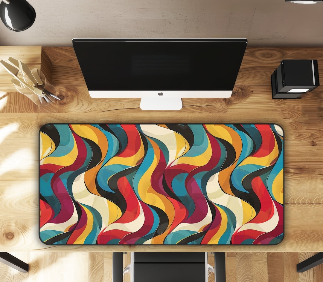 Retro Chic Vintage Blues, Reds and Yellow Wavesgaming Mouse Pad Desk ...