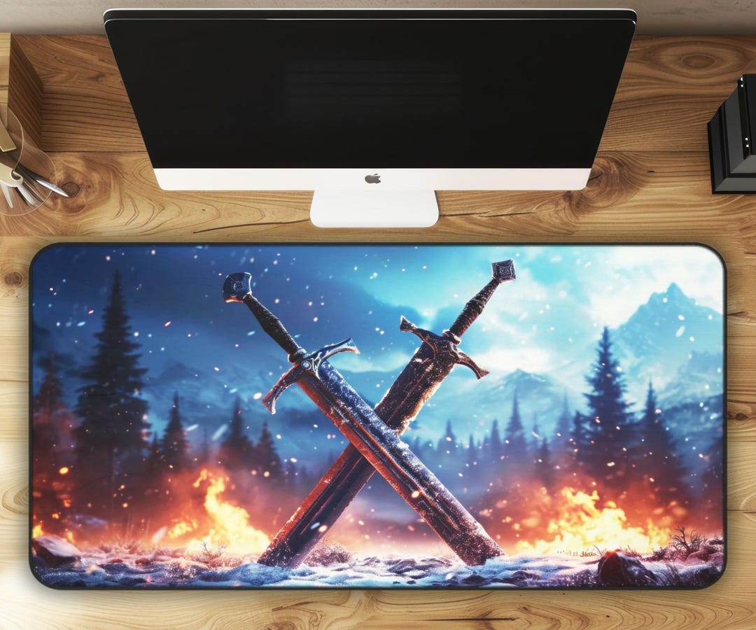 Fantasy Viking War Swords After Battle Large Gaming Mouse Pad Desk Mat ...
